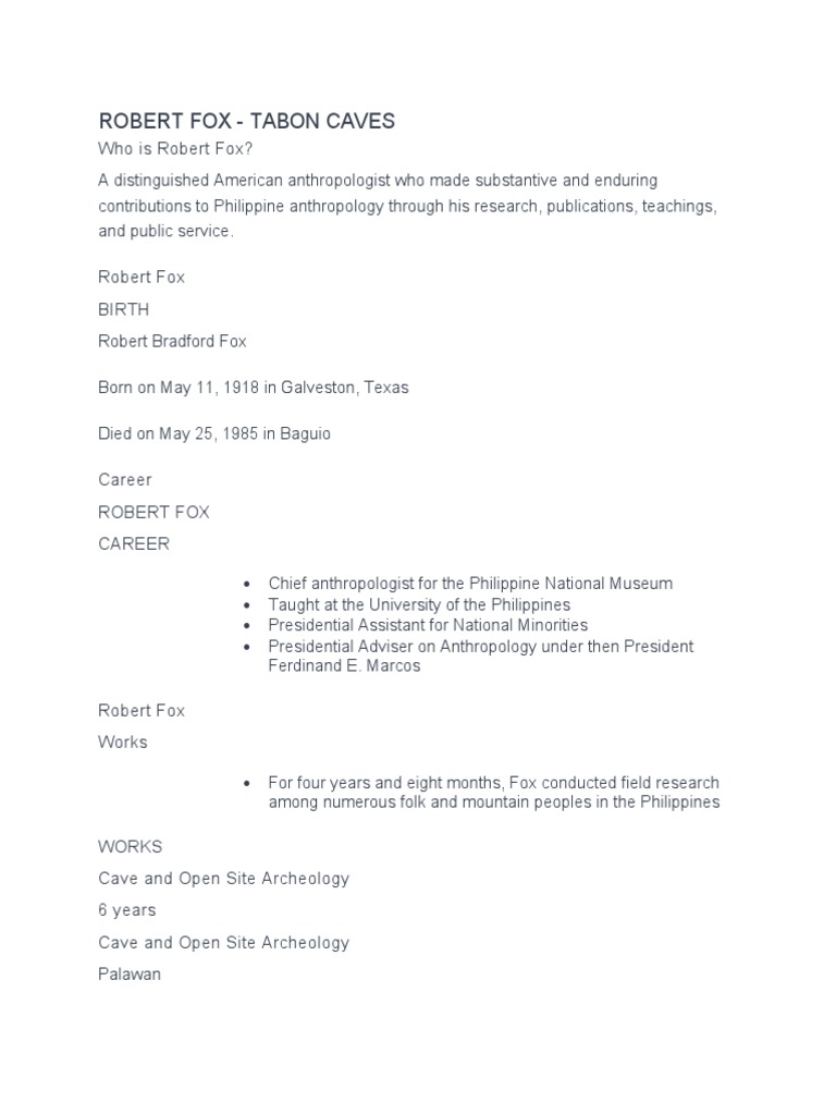 Robert Fox - Tabon Caves | PDF | Archaeology | Anthropology