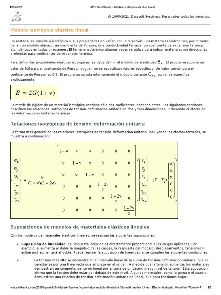 2010 SolidWorks - Modelo Isotrópico Elástico Lineal | PDF | Elasticidad ...