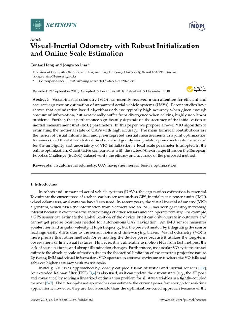Sensors: Visual-Inertial Odometry With Robust Initialization and Online Scale Estimation | PDF ...