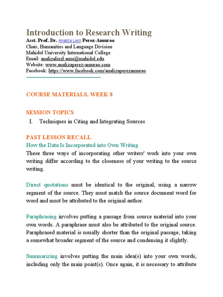 Week 8 Techniques in Citing and Integrating Sources | PDF | Bracket ...