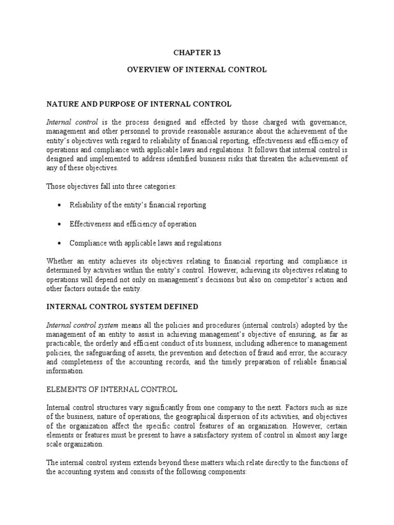Chapter 13 Overview of Internal Control | PDF | Internal Control ...