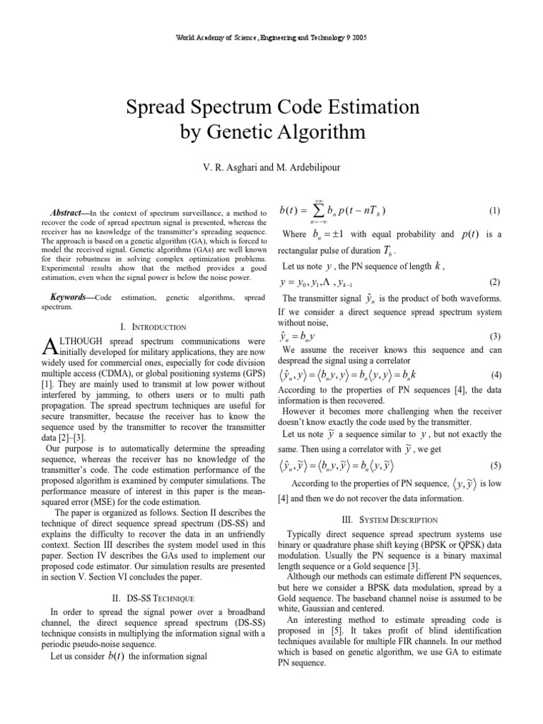 Spread Spectrum Code Estimation by Genetic Algorithm: NT T P B T B B P ...