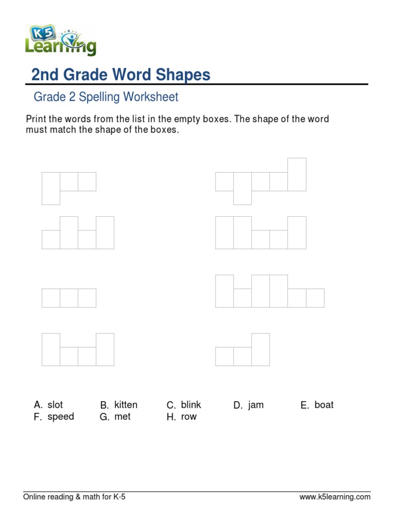 Grade 2 Word Shapes 1 | PDF