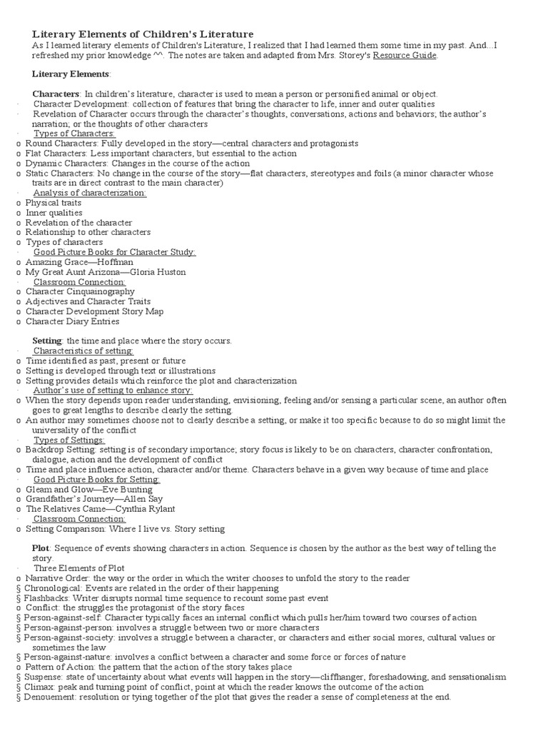 Literary Elements of Children's Literature | PDF | Poetry | Narration