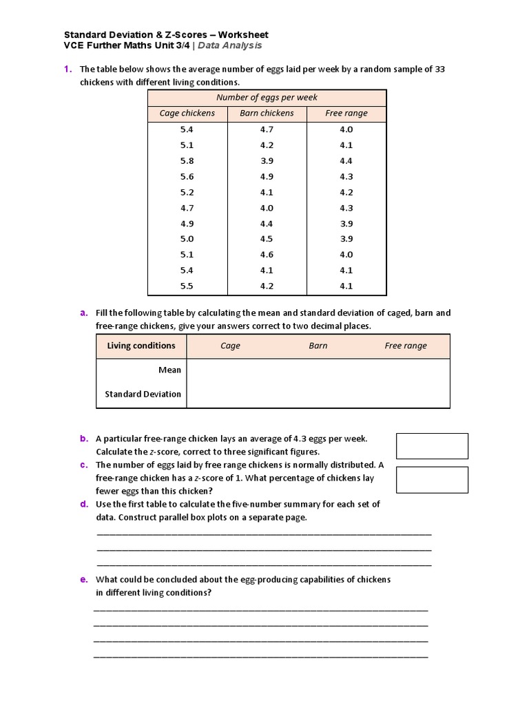 Standard Deviation and Z-Scores - Worksheet | PDF | Standard Score ...