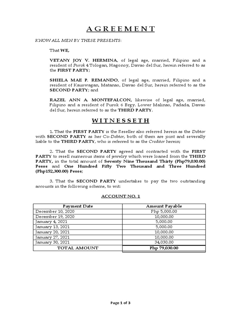 Agreement MONTEFALCON - REMANDO | PDF | Civil Law (Legal System) | Justice