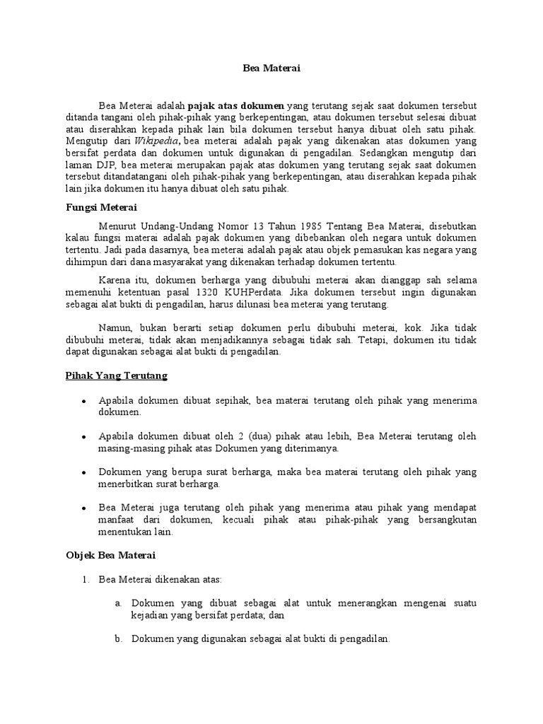 Panduan Lengkap Bea Materai di Indonesia | PDF | Pengelolaan Keuangan ...