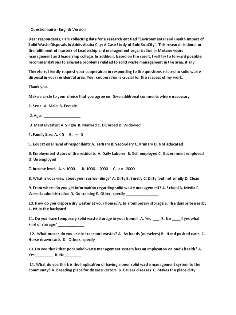 Solid Waste Management Impact Survey | PDF | Municipal Solid Waste