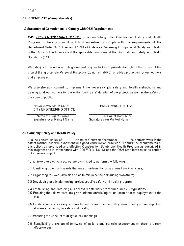 CSHP Comprehensive Sample | PDF | Personal Protective Equipment ...