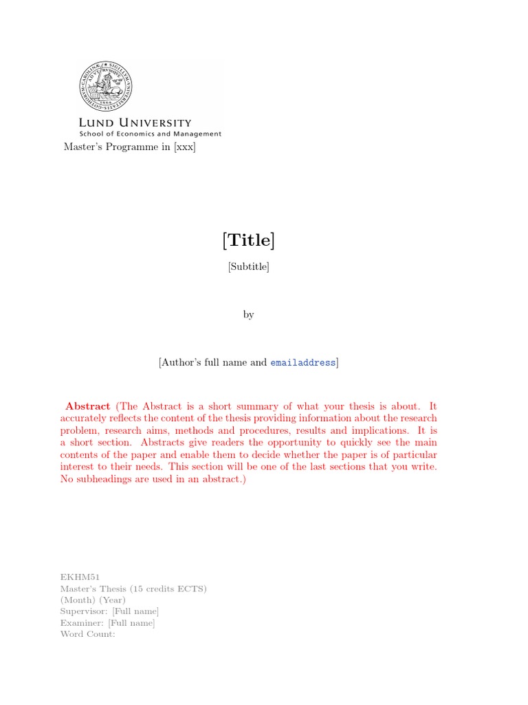 Lund University Economic History Master Thesis Template | PDF ...
