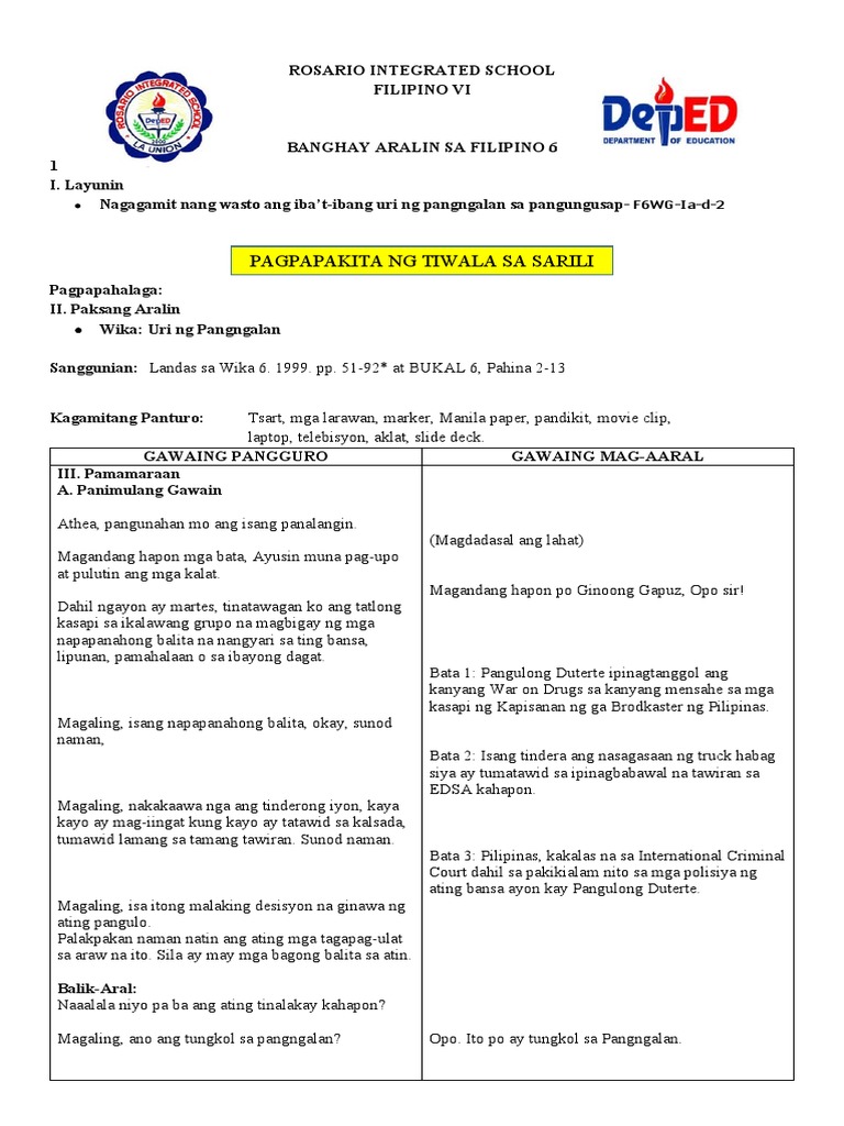 Detailed Lesson Plan Filipino 1st Grading | PDF