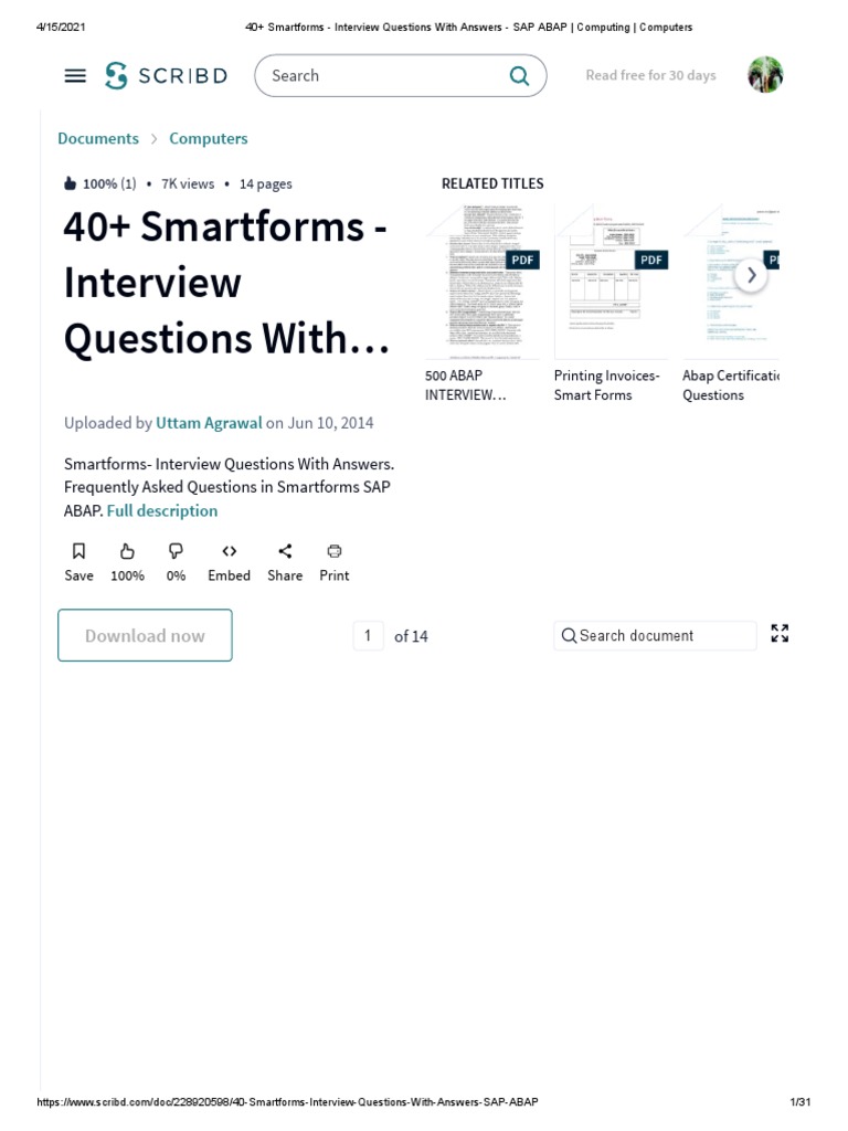 40 Smartforms Interview Questions With Answers Sap Abap Computing Computers Pdf 