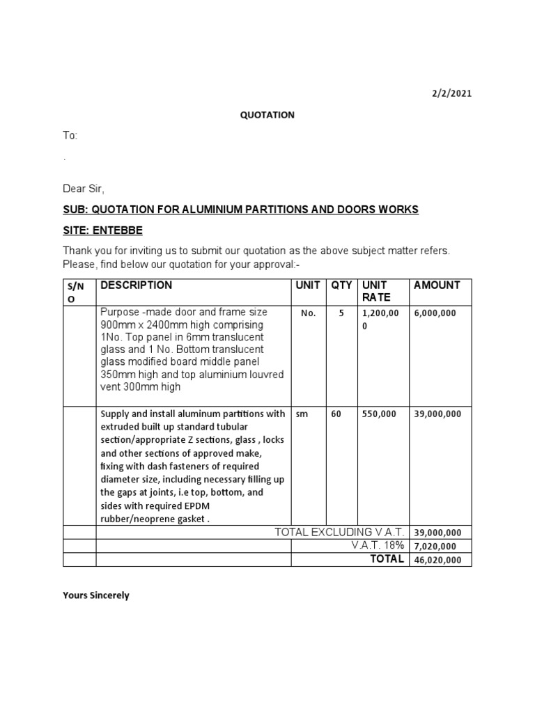 Aluminium Quotation | PDF