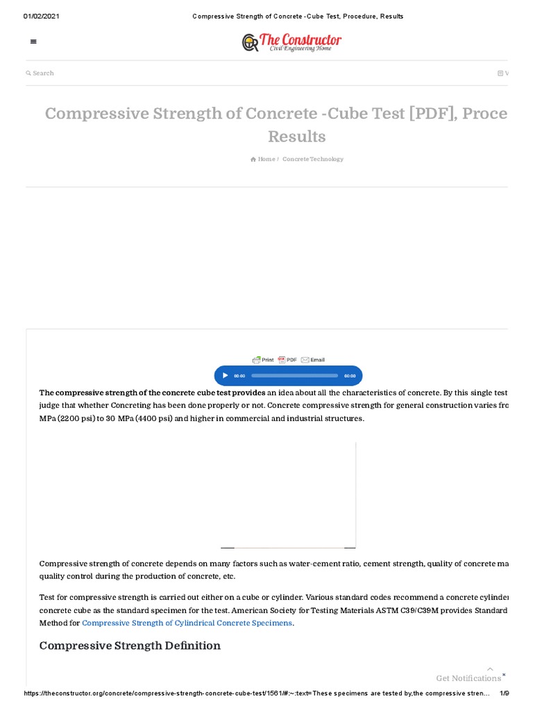 Compressive Strength Of Concrete Cube Test Procedure Results Pdf