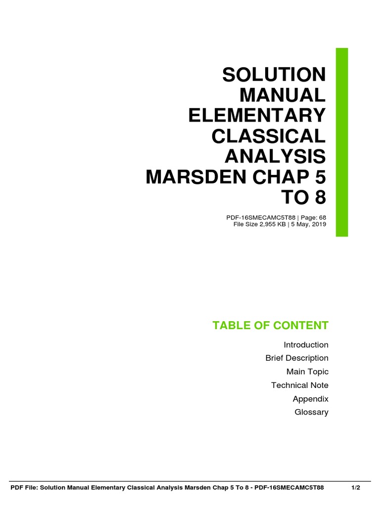 Solution Manual Elementary Classical Analysis Marsden Chap 5 TO8 | PDF ...
