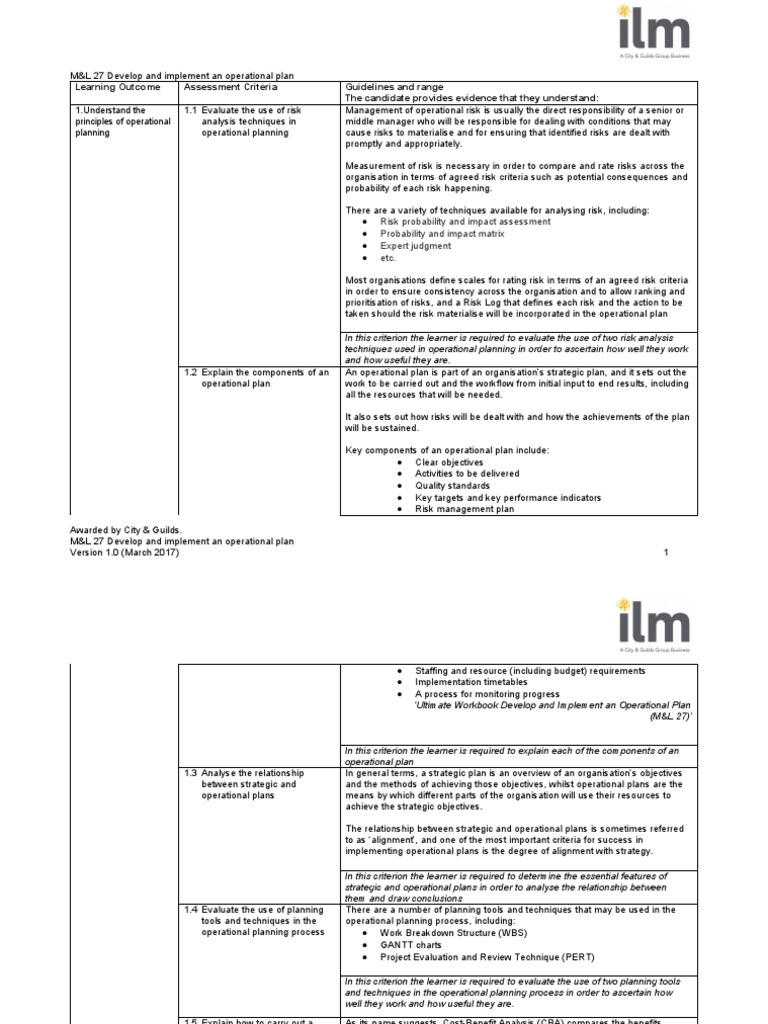 ML 27 Develop and Implement An Operational Plan - V2 | PDF ...