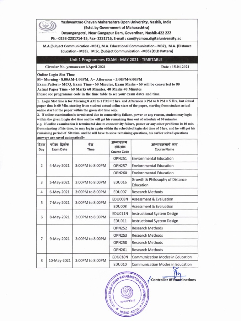 M31 May21 Revised TT 29042021 | PDF