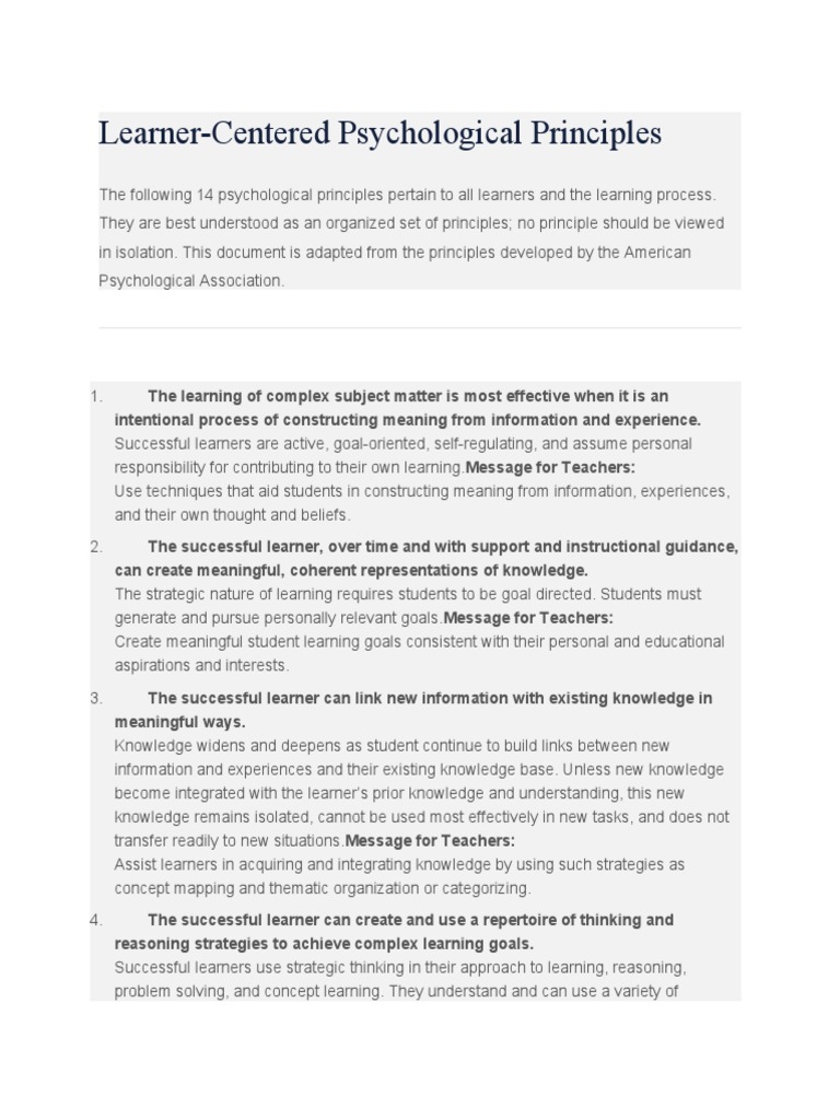 Learner-Centered Psychology Guide | PDF | Motivation | Motivational