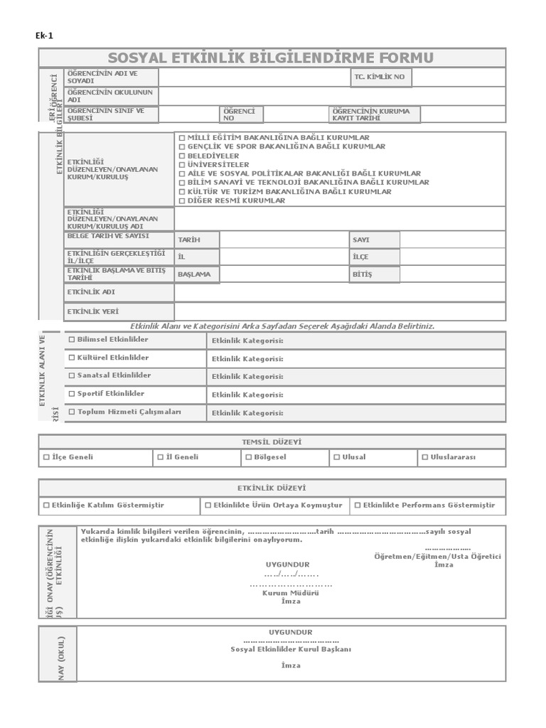 Sosyal Etkinlik Formu | PDF