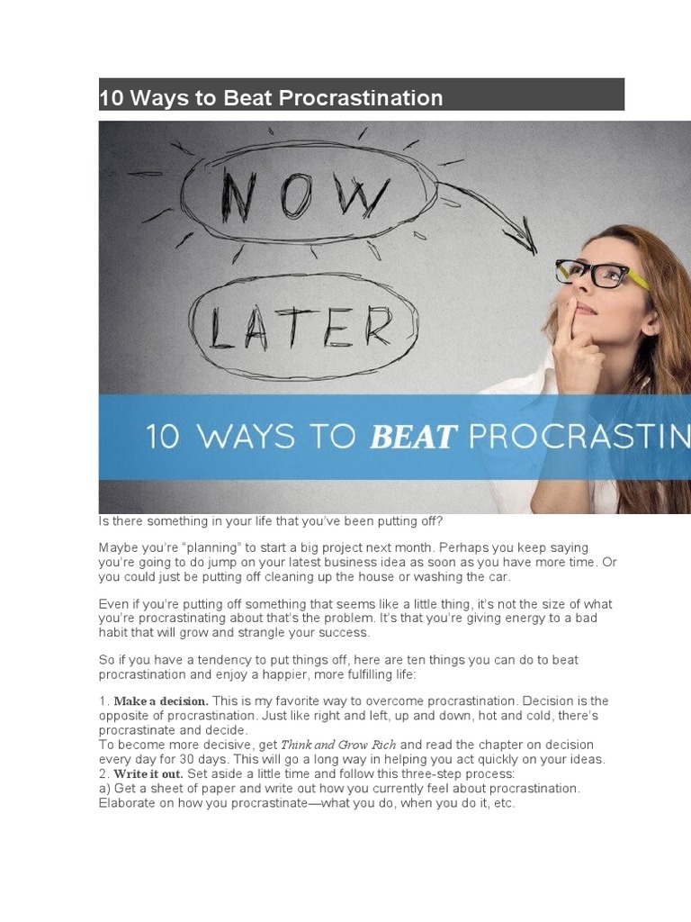 10 Ways To Beat Procrastination | PDF
