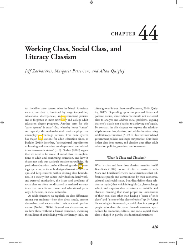 Working Class, Social Class, and Literacy Classism: Jeff Zacharakis ...
