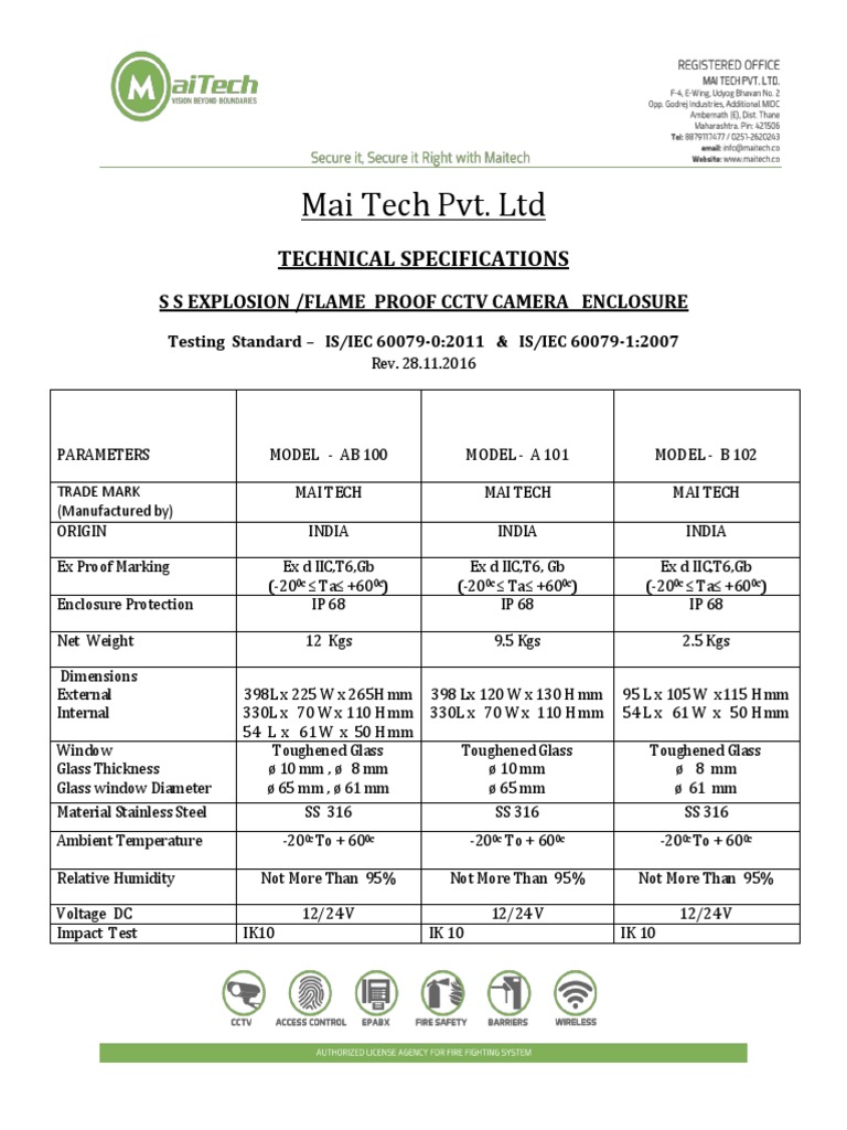 Mai Tech Pvt. LTD: Technical Specifications | PDF