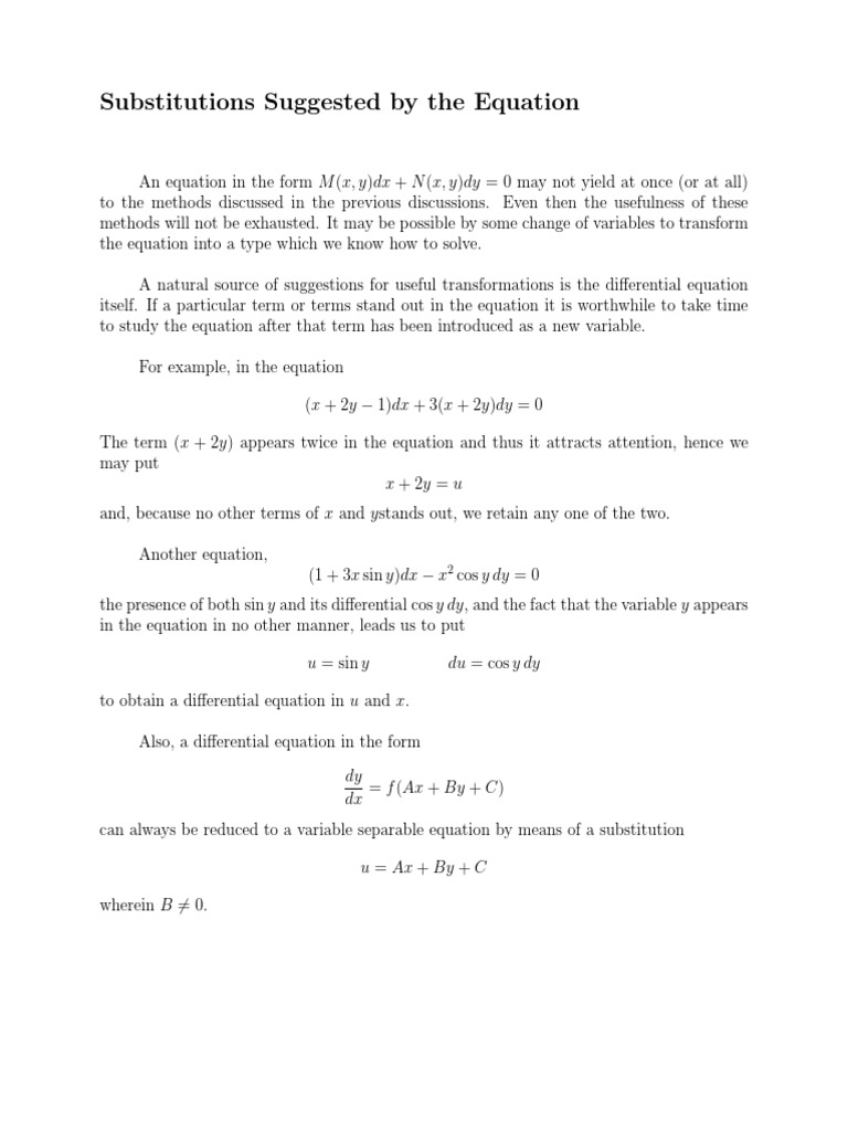 Substitution Methods for Differential Equations | PDF | Equations ...