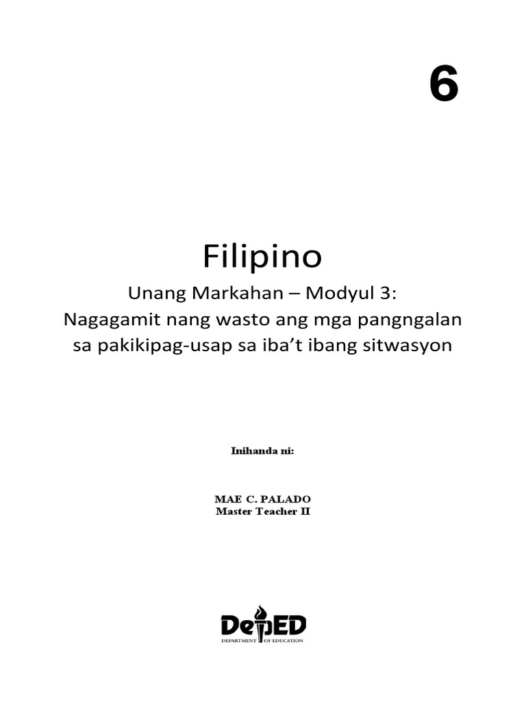 3 MELC Q1 Modyul Filipino-6 - Edited | PDF