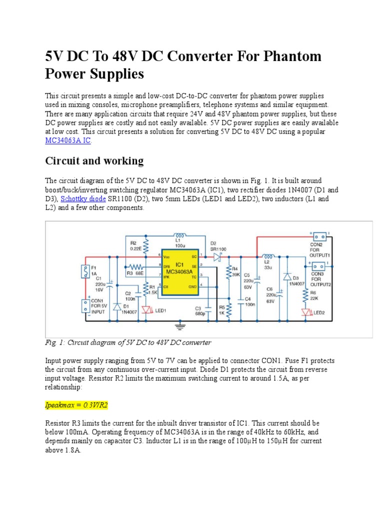 5V DC To 48V DC Converter For Phantom Power Supplies | PDF | Power ...