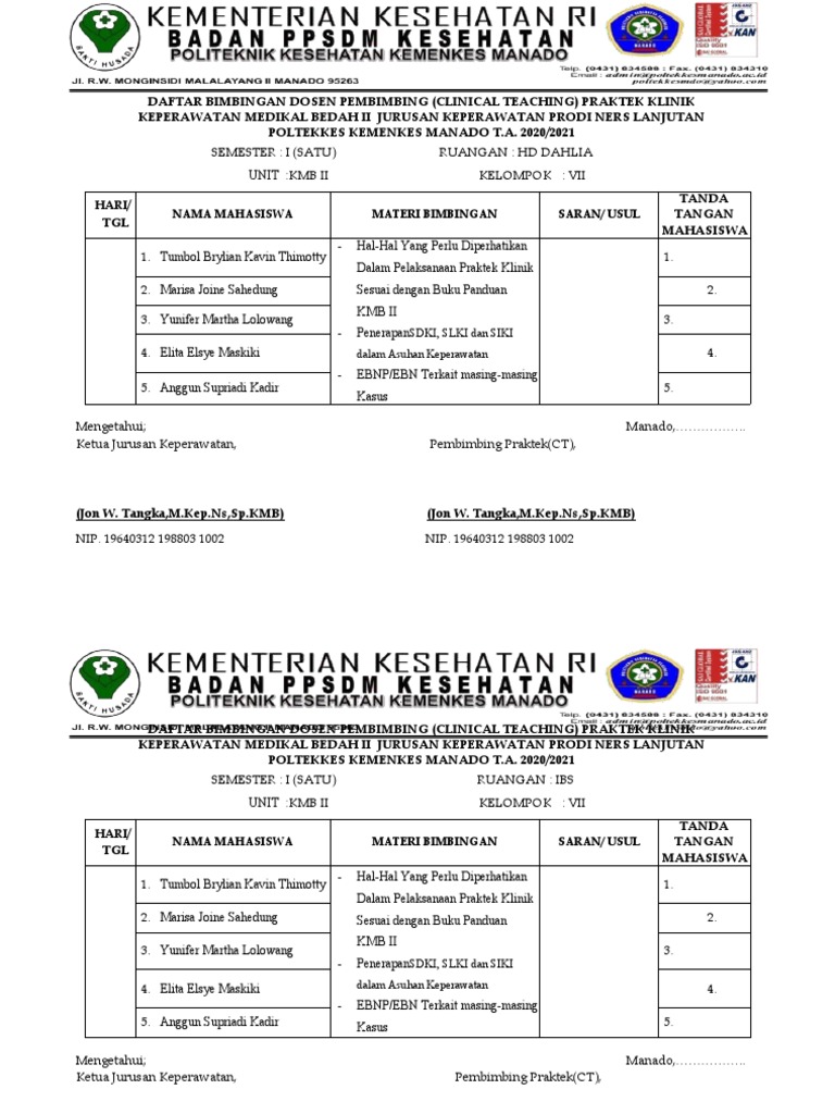 KMB I Daftar Bimbingan Mahasiswa Profesi Ners | PDF