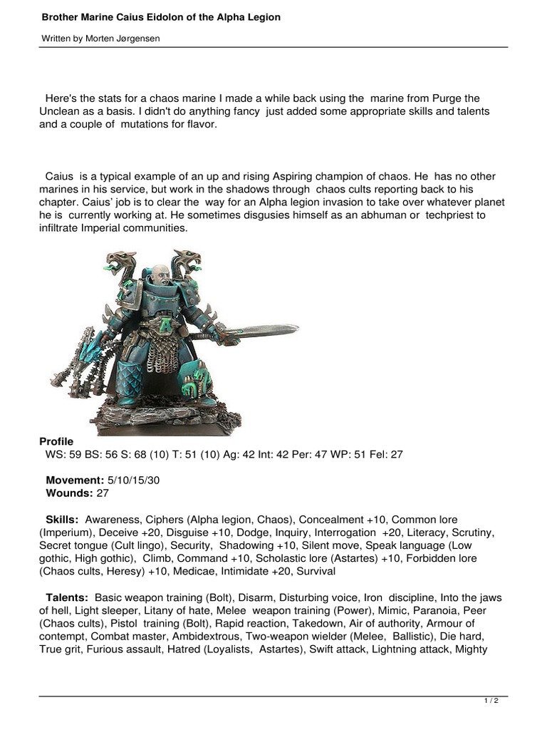 Brother Marine Caius Eidolon of The Alpha Legion | PDF | Military | Weaponry