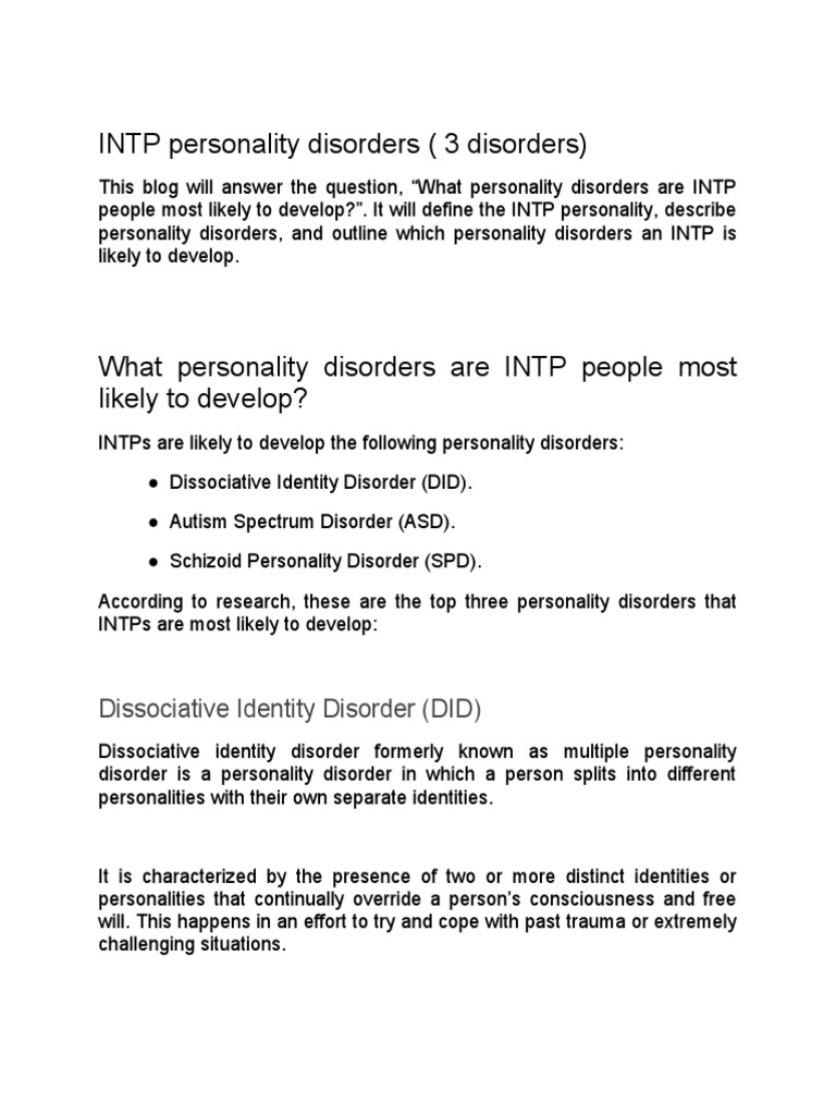INTP Personality Disorders Overview | PDF | Autism Spectrum ...