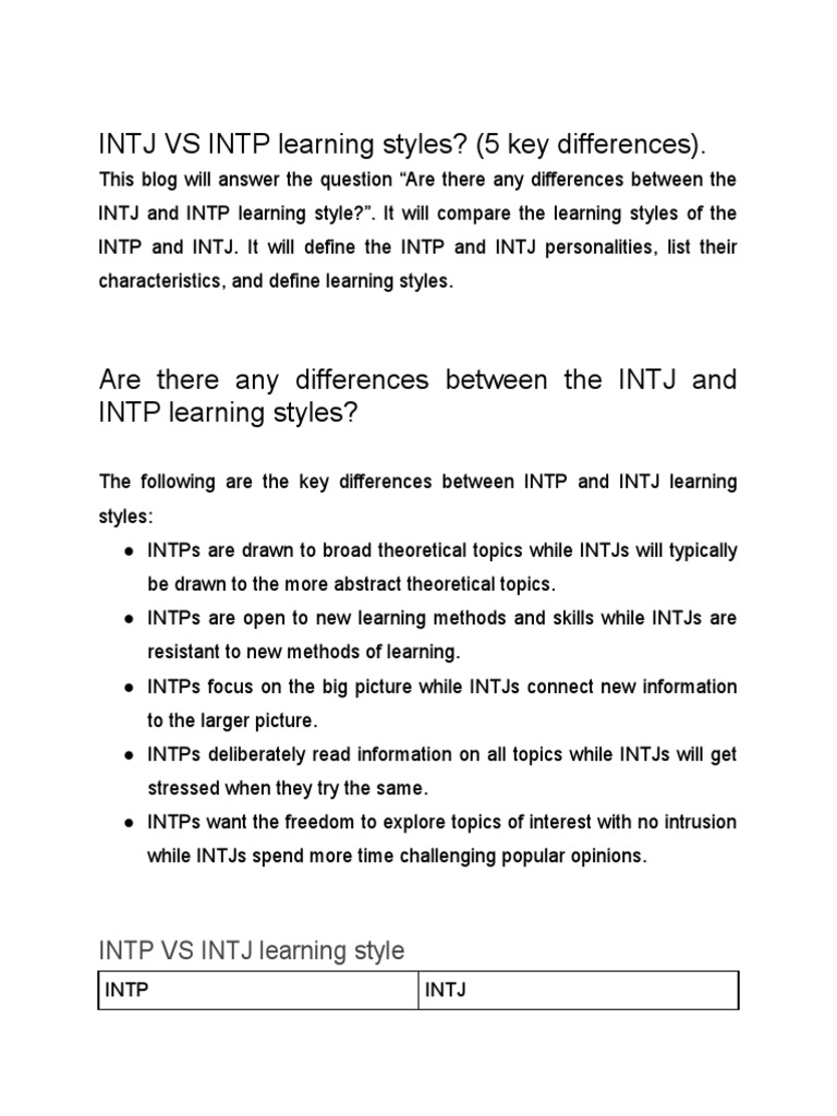 INTJ VS INTP Learning Styles | PDF | Personality Type | Learning