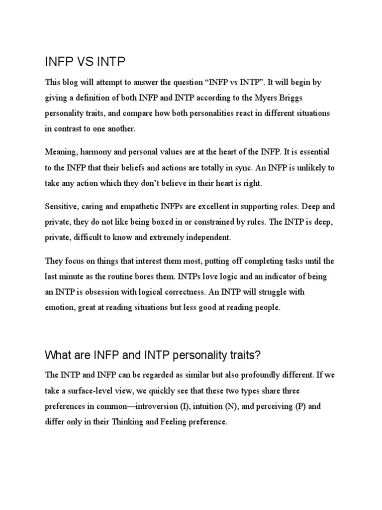 Infp VS Intp | PDF | Personality Type | Human Nature