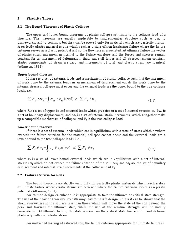 3 Plasticity Theory 3.1 The Bound Theorems of Plastic Collapse | PDF ...