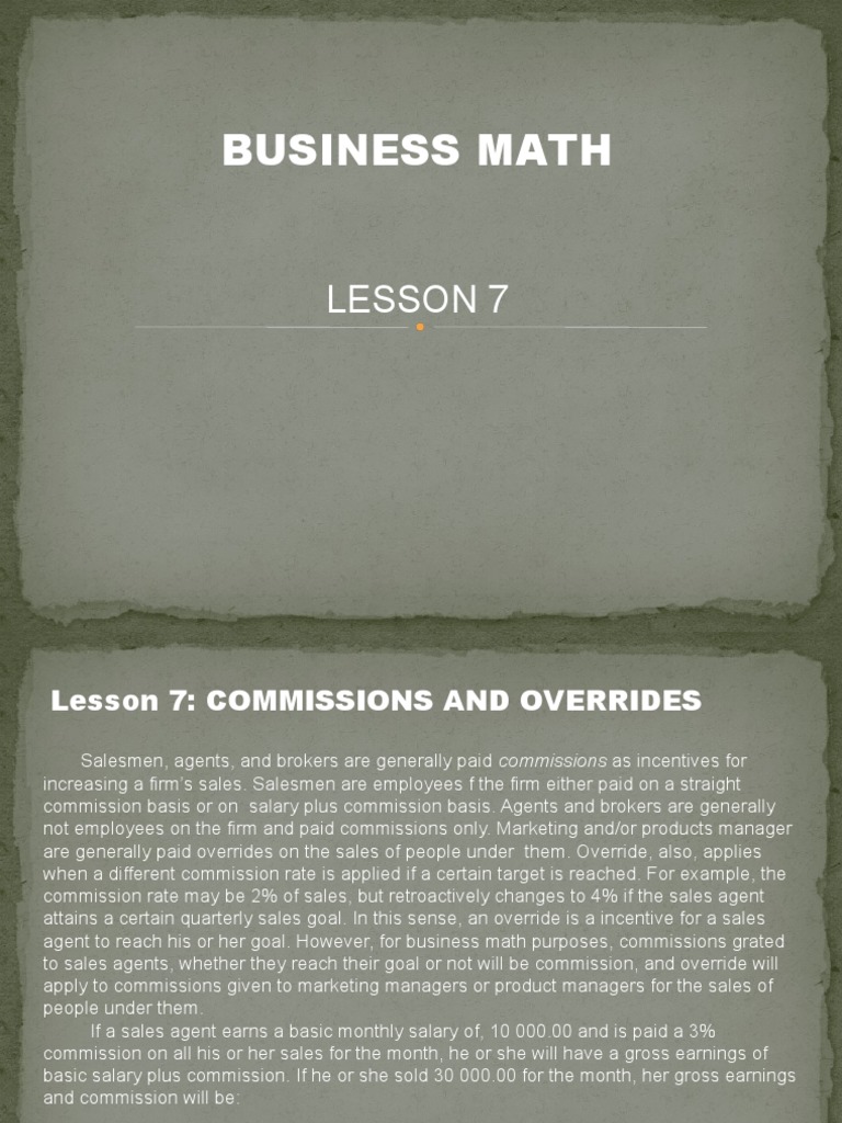 Business Math - Lesson 7 | PDF | Employment Compensation | Salary
