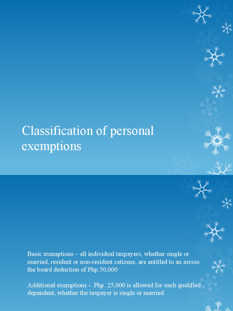 Classification of Personal Exemptions | PDF | Withholding Tax ...