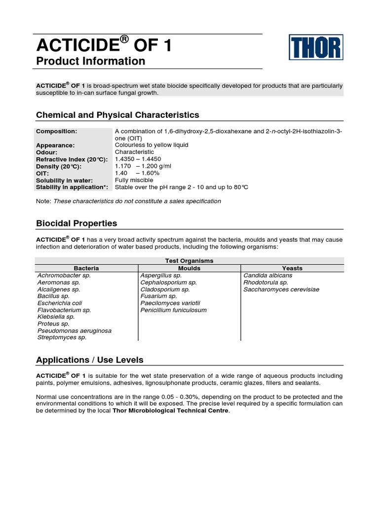 Acticide OF1: ® Product Information | PDF | Saccharomyces Cerevisiae ...