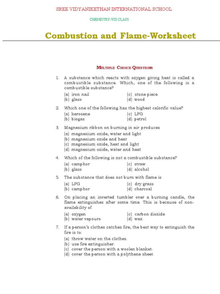 8-Science-Combustion and Flame Worksheet | PDF | Combustion | Fires