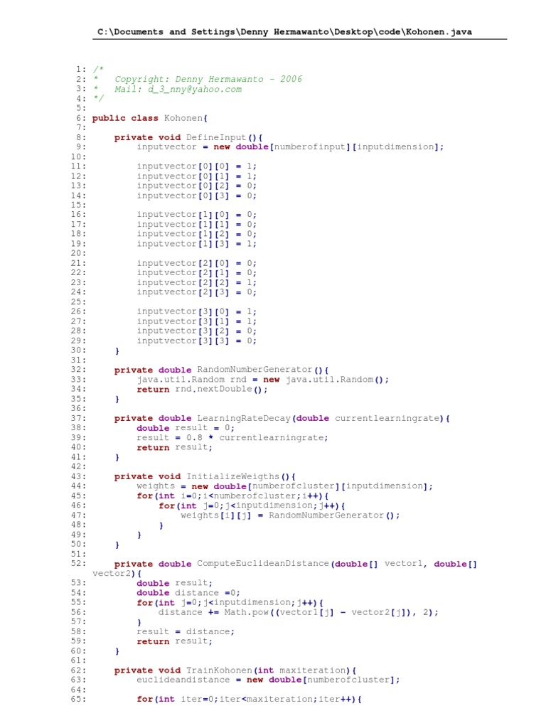 Kohonen Neural Network | PDF | Cybernetics | Computer Programming