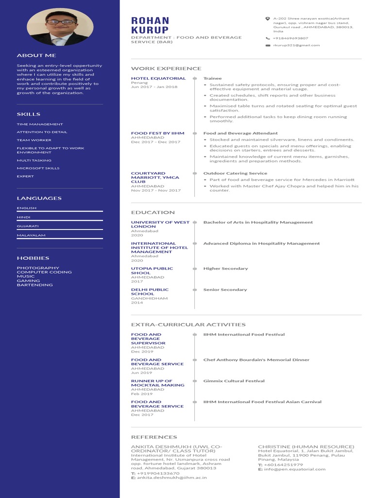 Rohan Kurup: Work Experience | PDF | Hospitality Industry | Restaurants