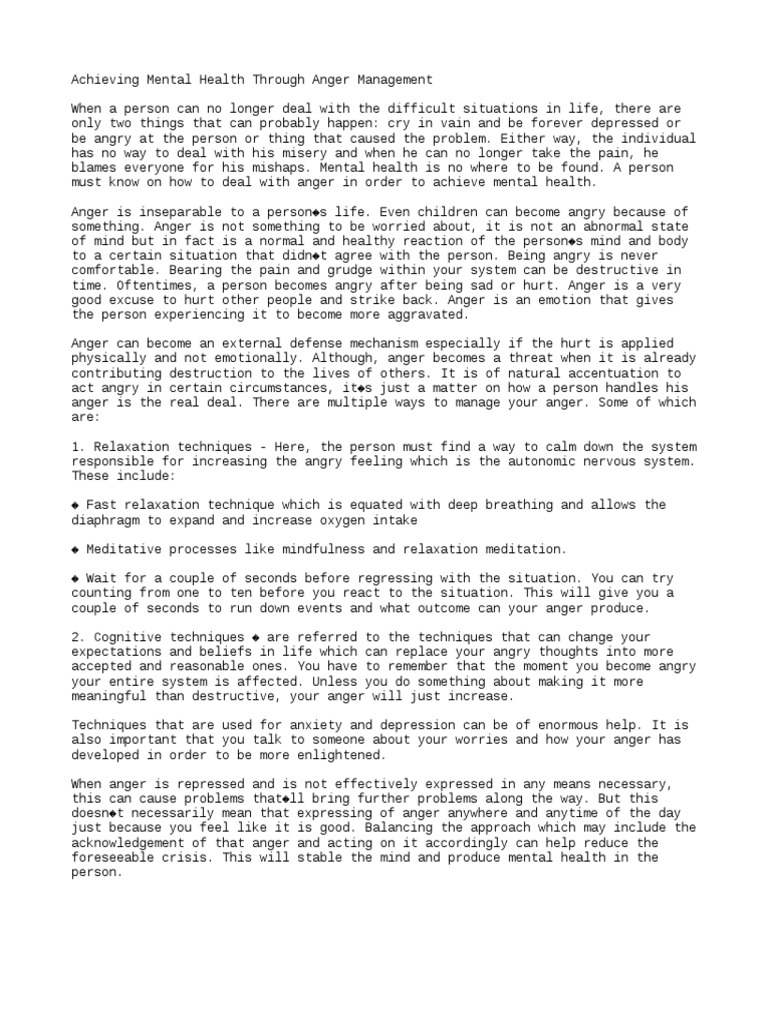 Achieving Mental Health Through Anger Management | PDF | Anger ...