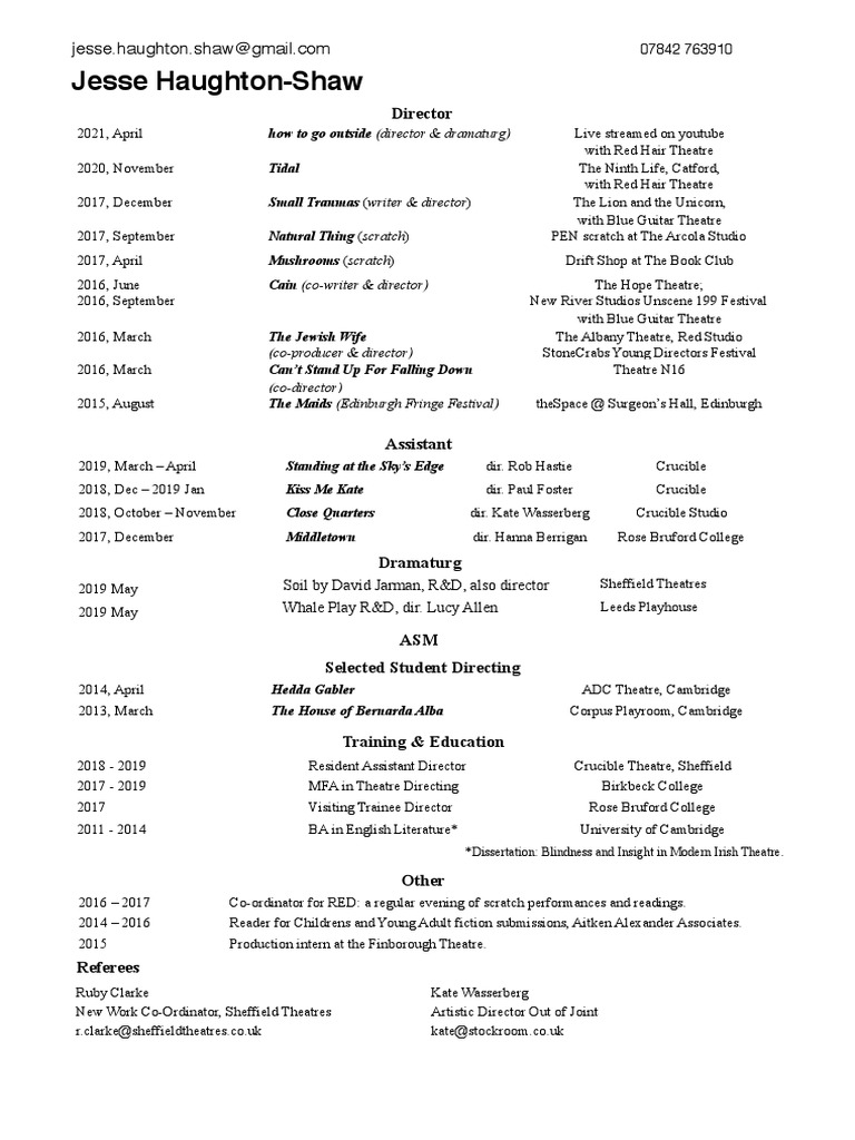 Jesse Hs CV May 21 | PDF | Oral Literature | Theatre