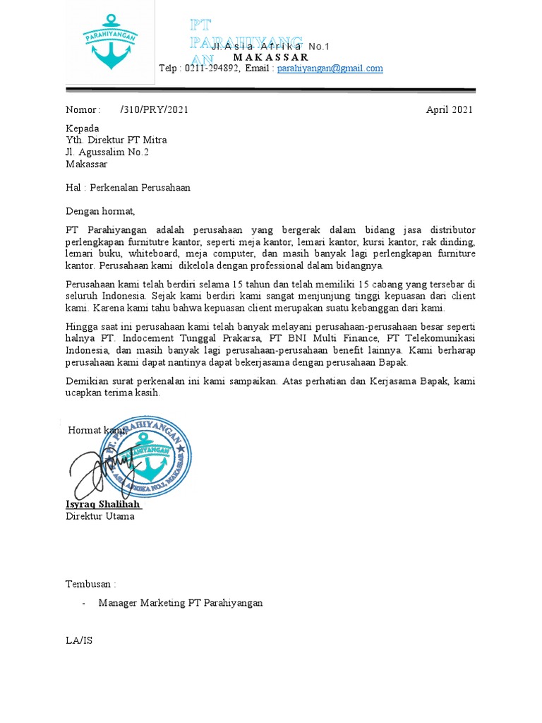 Surat Perkenalan Perusahaan | PDF