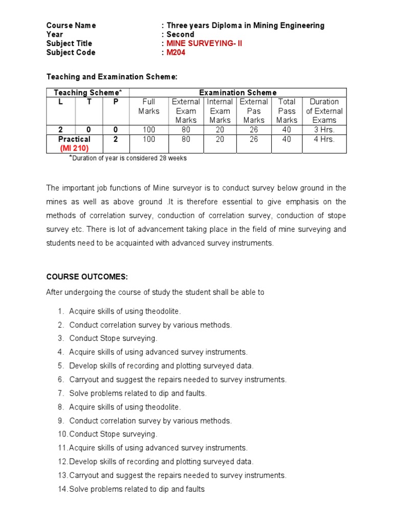 Mine Surveying-Ii M204: Duration of Year Is Considered 28 Weeks ...