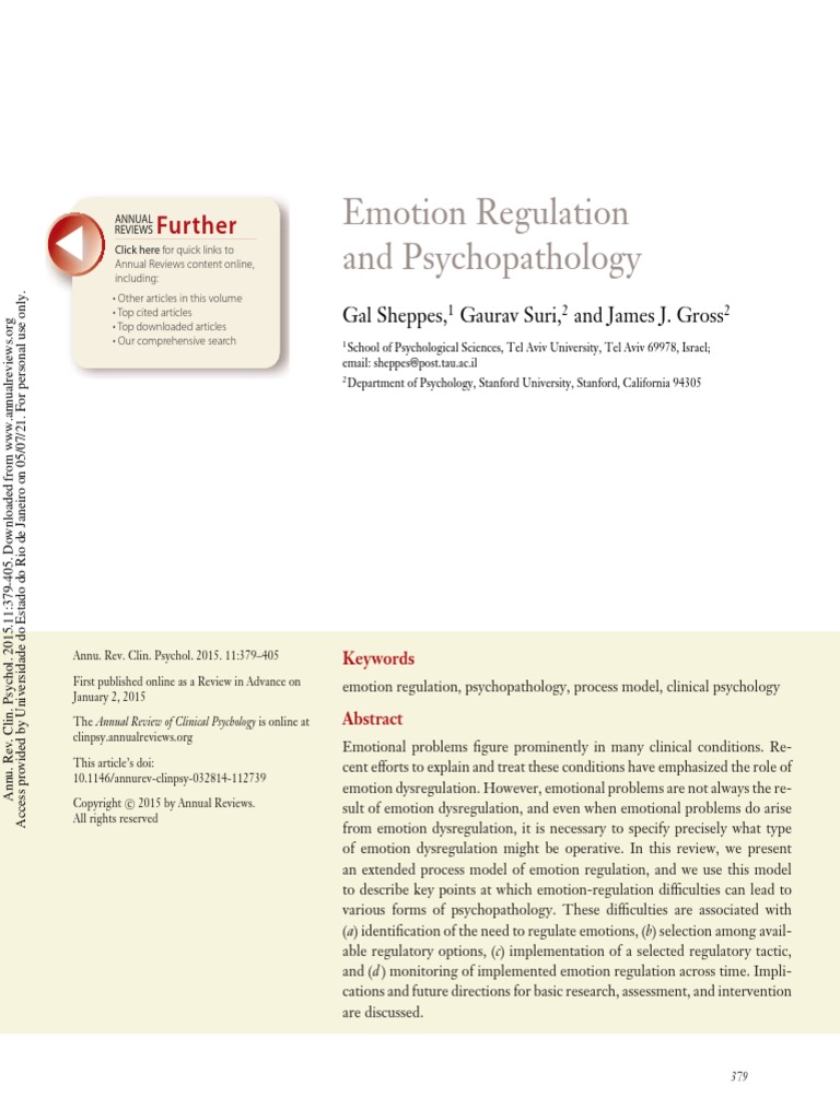 Annurev-Clinpsy-032814-112739 Emotion Regulation and Psychopathology | PDF | Emotional Self ...