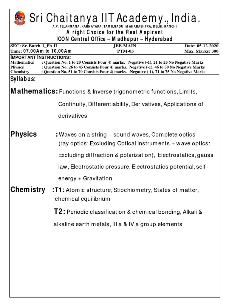 Sri Chaitanya IIT Academy., India.: Mathematics | PDF | Gases | Sphere