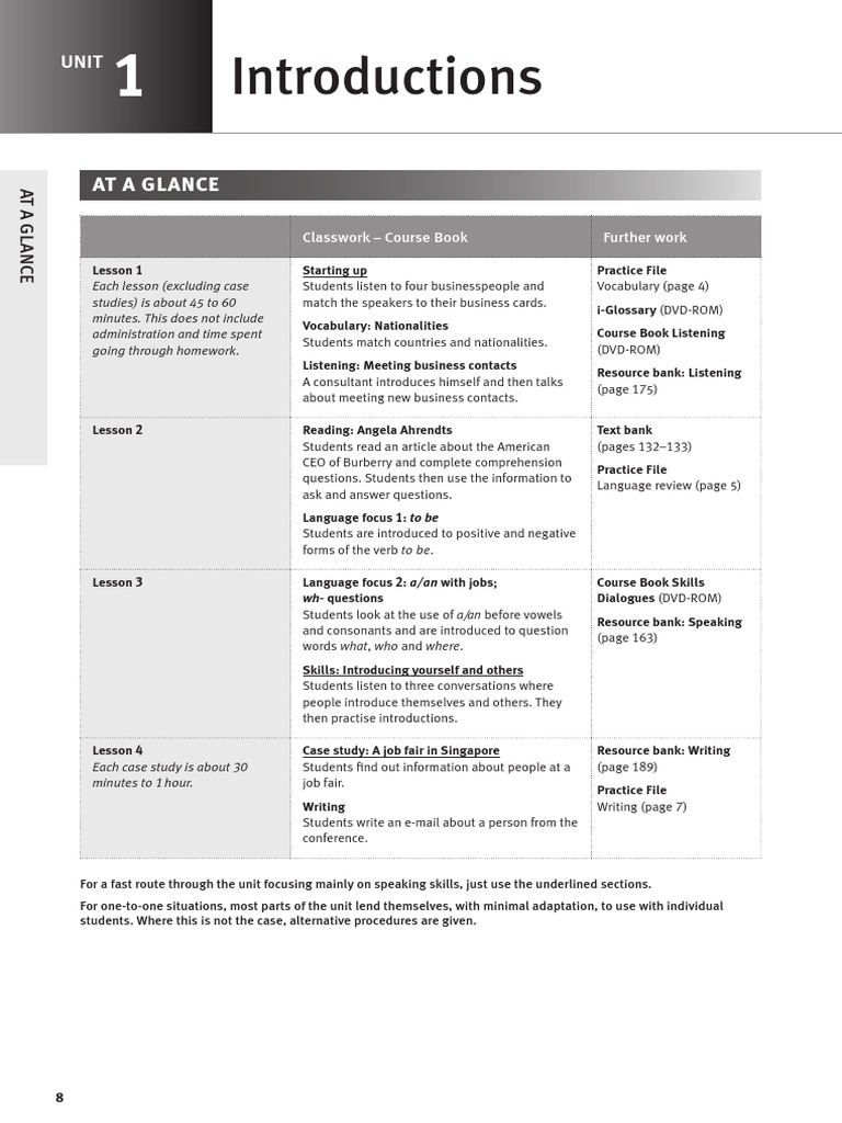 Market Leader Elementary Unit 1 Teacher's Guide | PDF | Question ...