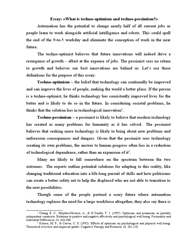 What Is Techno-Optimism and Techno-Pessimism | PDF | Optimism ...