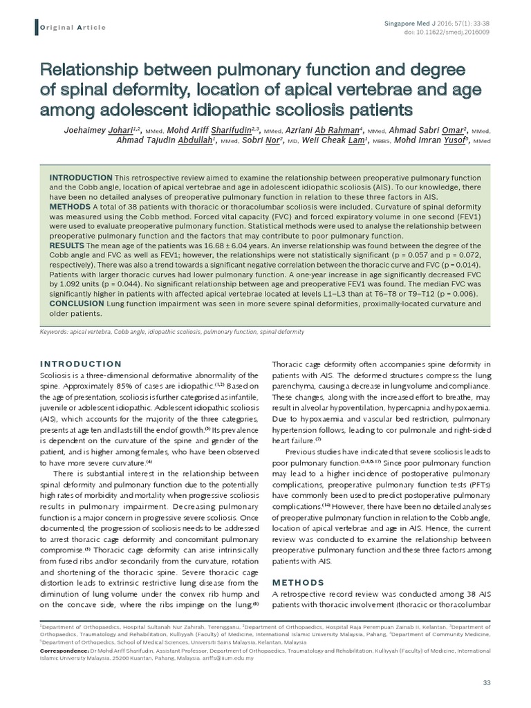 Relationship Between Pulmonary Function and Degree of Spinal Deformity ...